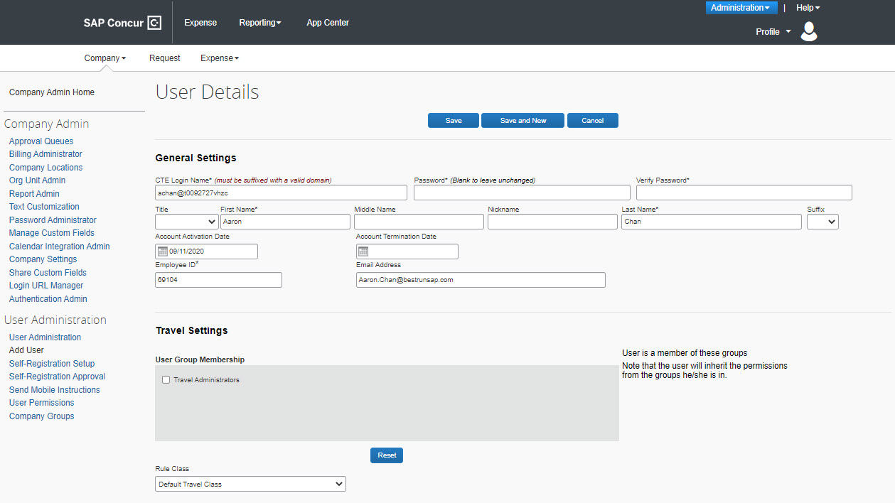 Employee data integration to SAP Concur