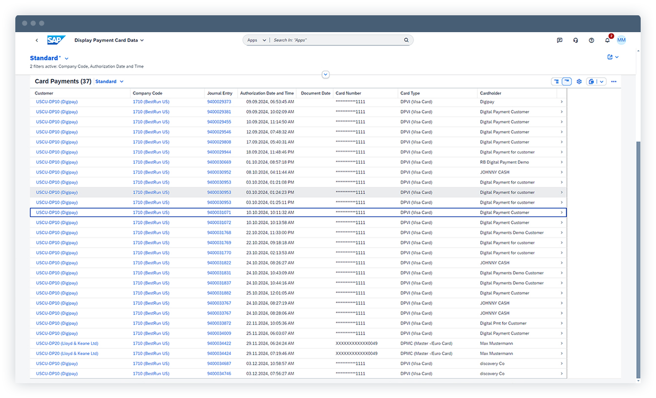 SAP digital payments add-on