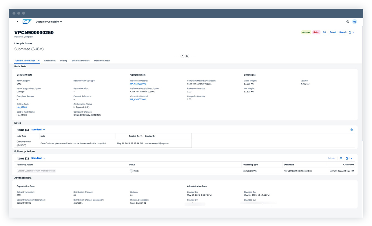 SAP Complaint Handling