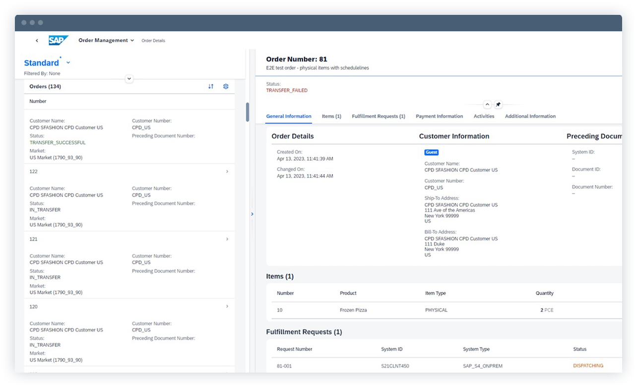 Quick-start service for SAP Order Management foundation