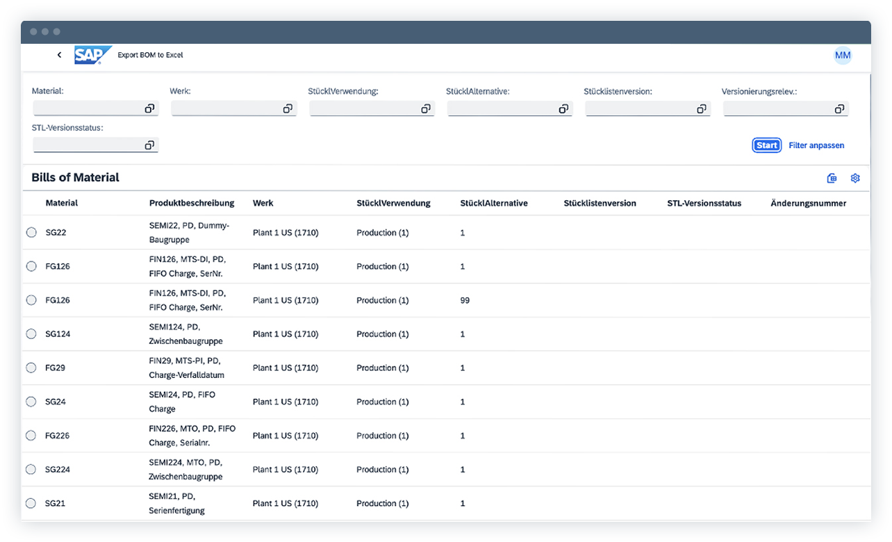 BOM Excel Export micro-app