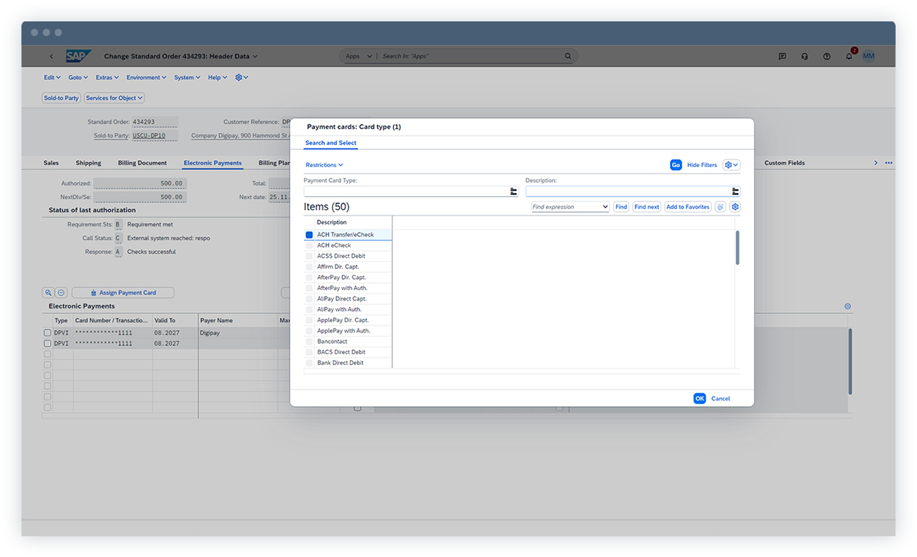 SAP digital payments add-on